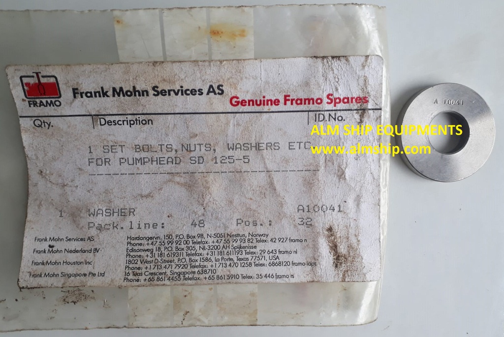 WASHER ID A10041 FOR FRAMO SD125/SD150 | ALM SHIP EQUIPMENTS